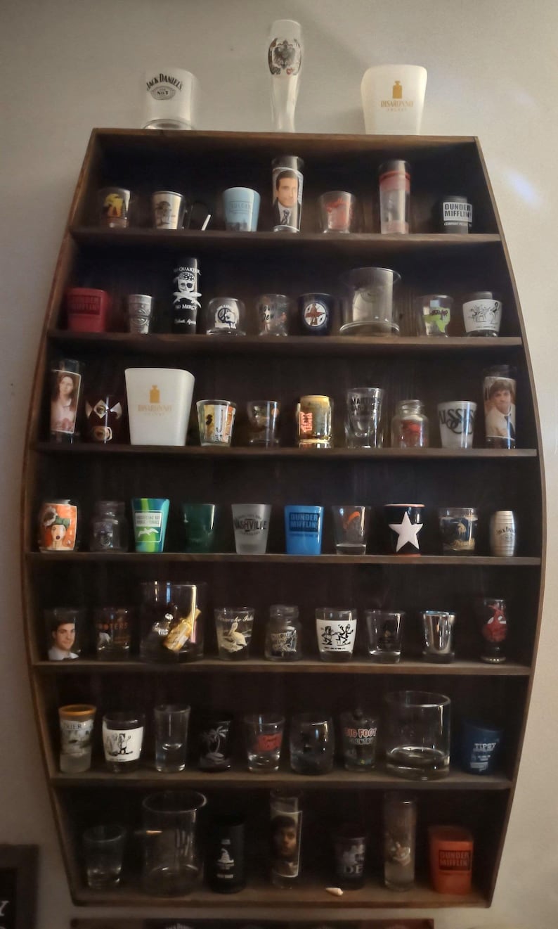 Rustic Reclaimed Wood Shot Glass Shelf – Handmade Barrel Shelf, Custom ...