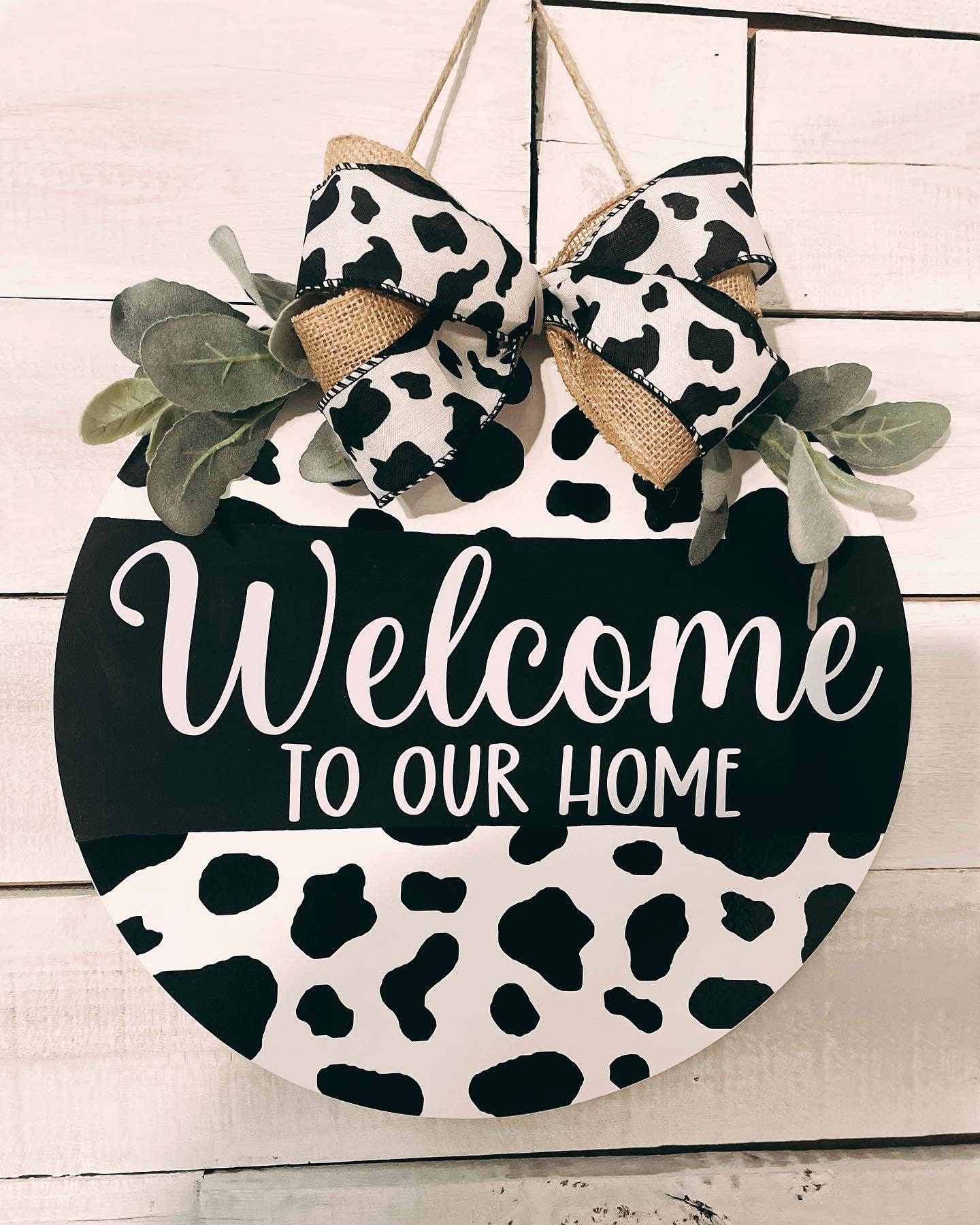 Cow Print Door Hanger Welcome to Our Home - Etsy