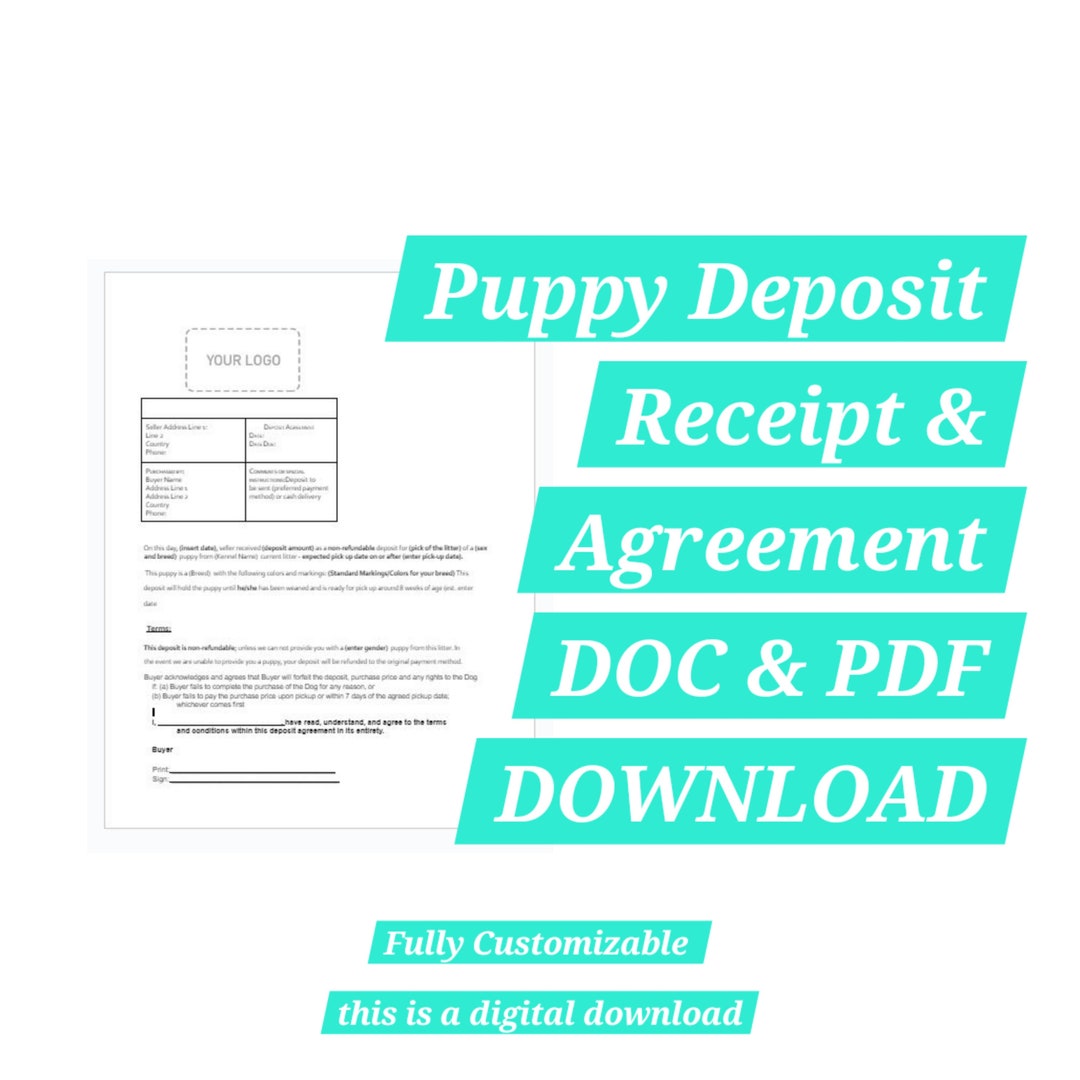 Dog Breeder Forms - Puppy Buyer Deposit Agreement for Breeders and ...