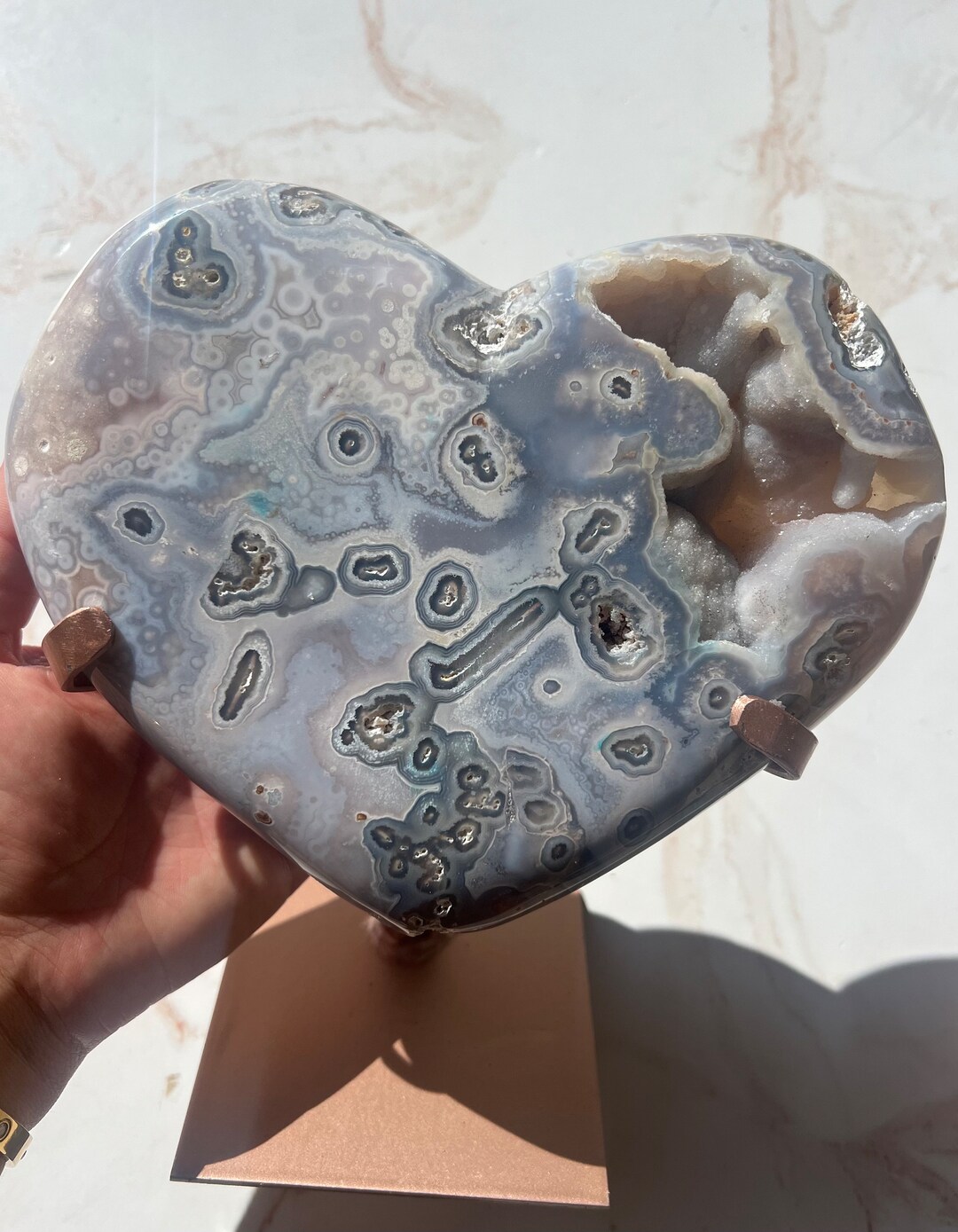 RARE Agate Mixed With Pink Amethyst on Gold Custom Stand - Etsy