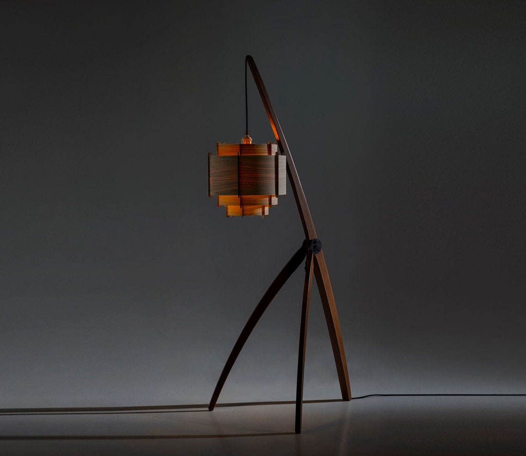 Wood Walnut Floor Lamp, Custom Design Lamp and Lighting, Mid Century ...