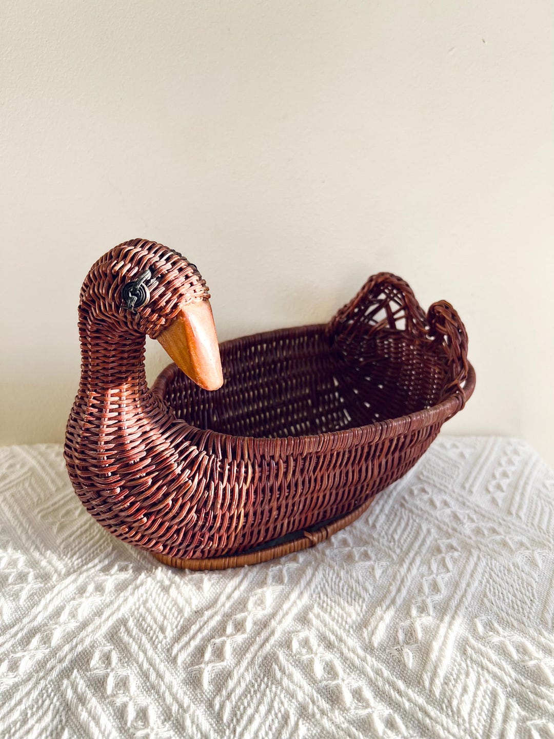 Vintage Woven Wicker Ratten Duck Basket - Etsy