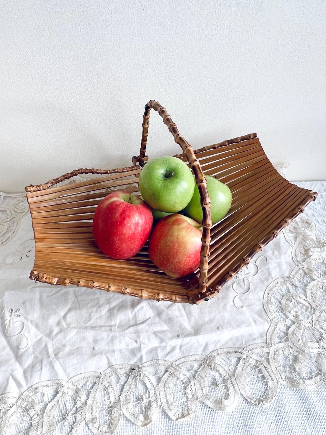 Vintage Mount Royal Folding Bamboo Slat Fruit Basket With Handle - Etsy