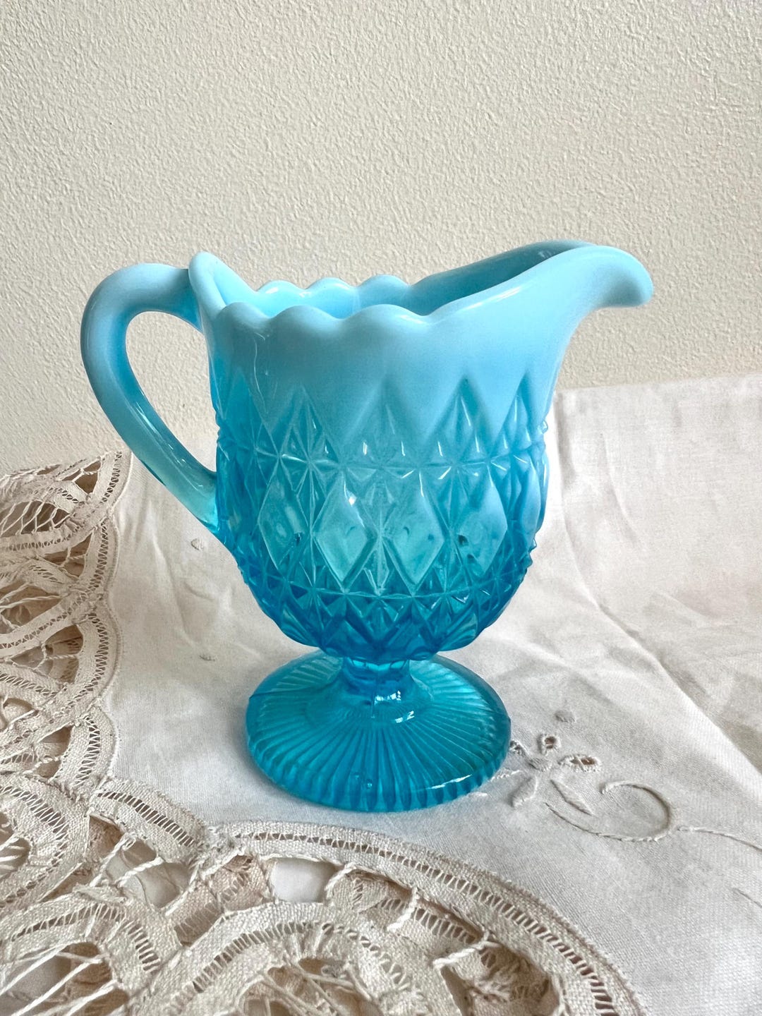 Antique Victorian Davidson Pearline Blue Blown Moulded Glass Creamer ...