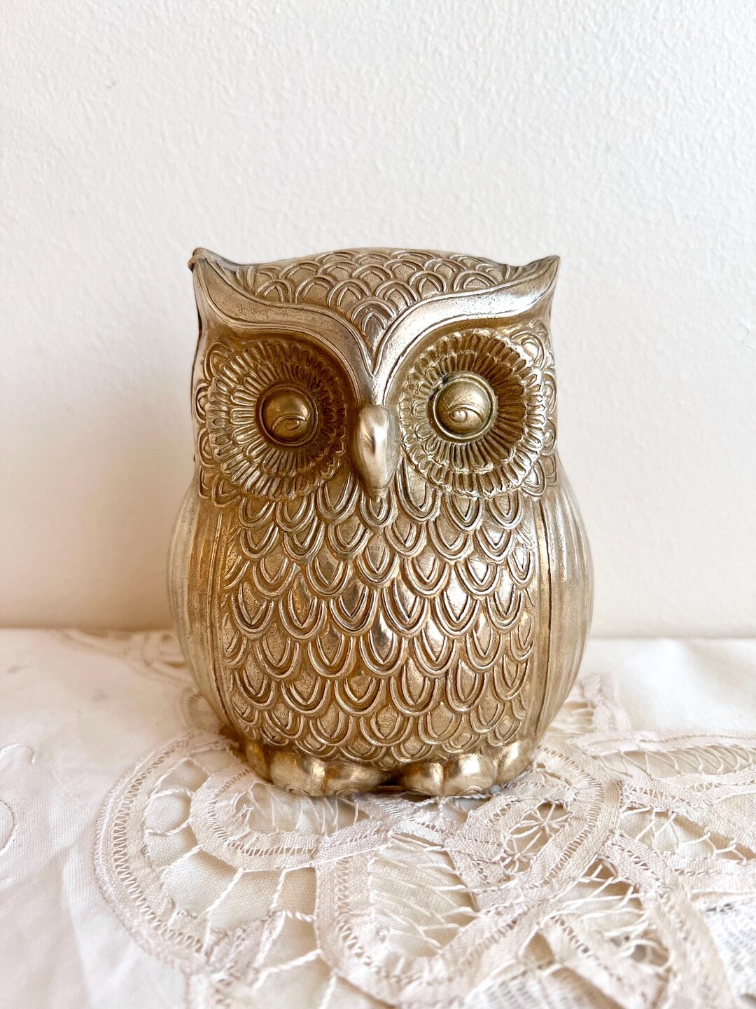 Vintage Brass Sleepy Owl Piggy Bank / Money Box - Etsy