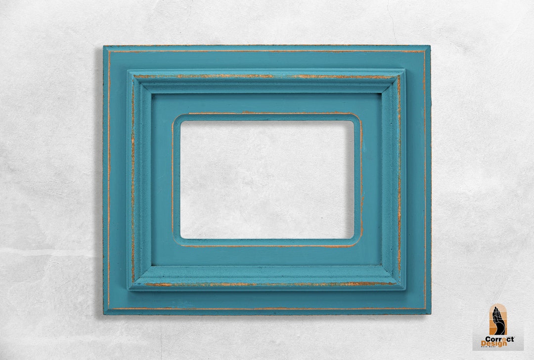 Custom Size Wooden Engraved Frame Carved Rustic Blue Frame Antique ...