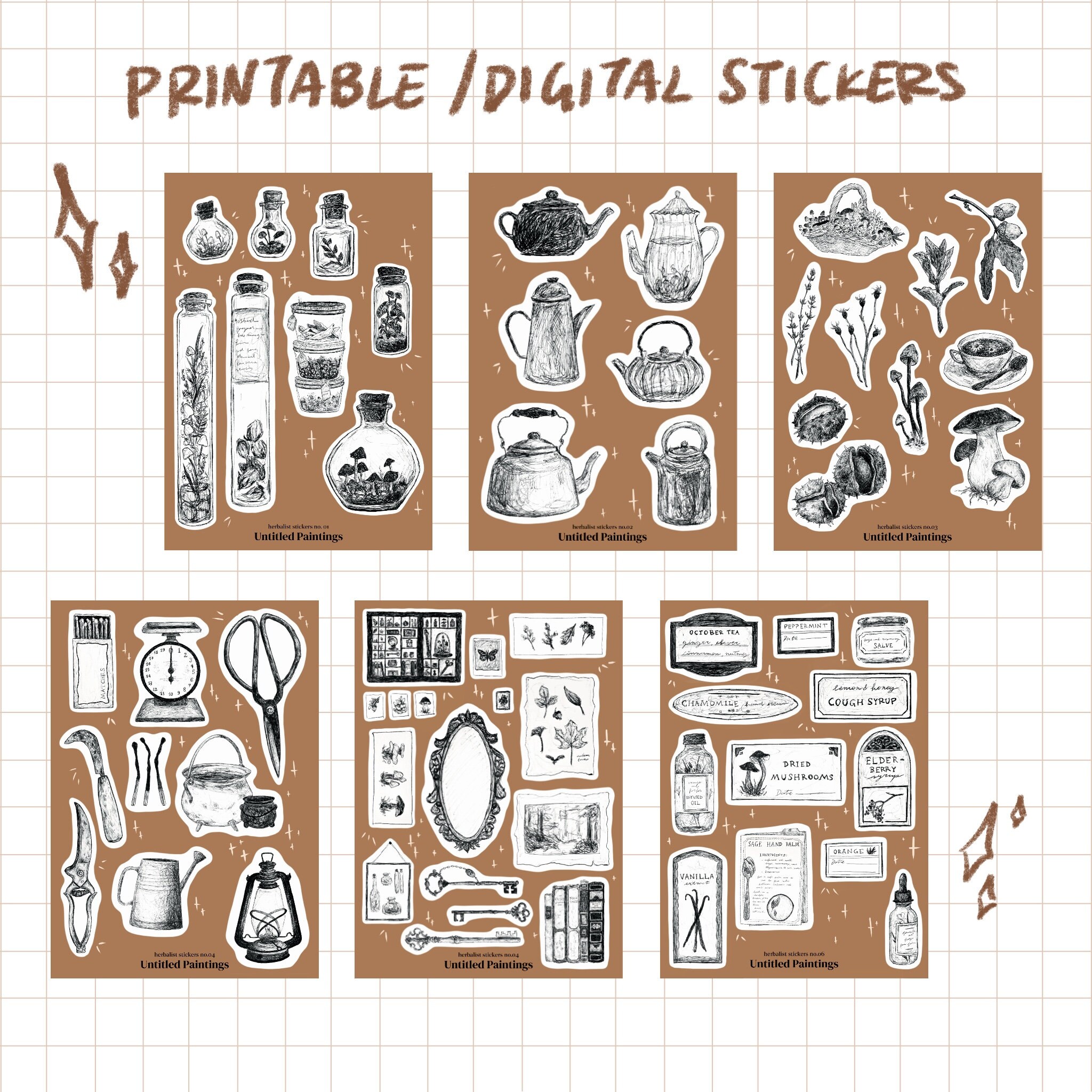 Digital Six Herbalist Sticker Sheets Bundle from Inktober 2023 Zine ...
