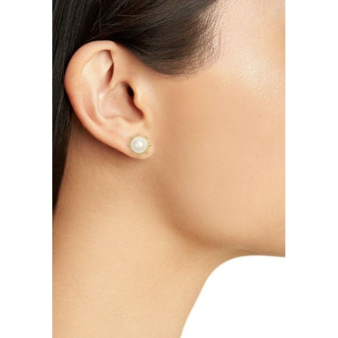 Kate Spade Flying Colors Bezel Faux Pearl Studs Earrings/ Gold Plated ...