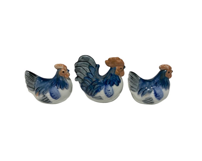 Vintage Otagiri Japan Ceramic Set of 3 Roosters in Blue White Orange - Etsy