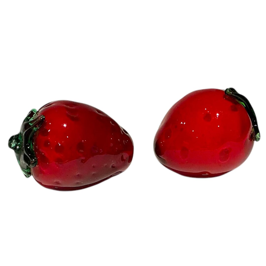2 - Vintage Hand Blown Art Glass Strawberry Fruit Paperweight ...