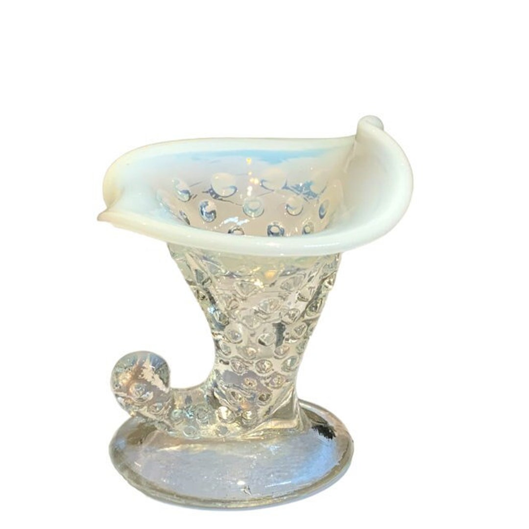 Vintage Fenton Hobnail Cornucopia Opalescent Clear Toothpick Holder ...