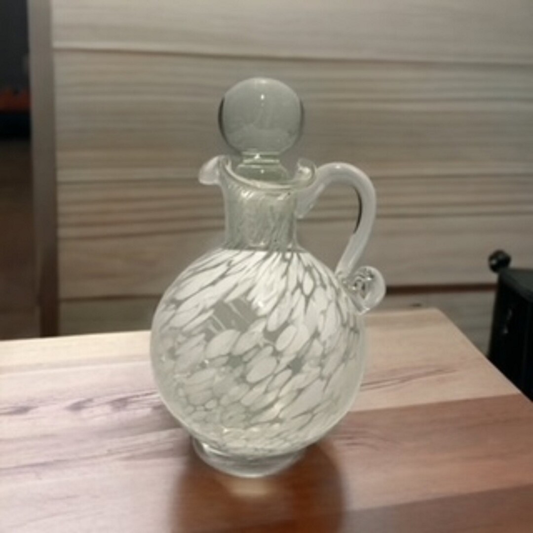 Vintage White Spotted Splatter Art Glass Cruet or Decanter With Stopper ...