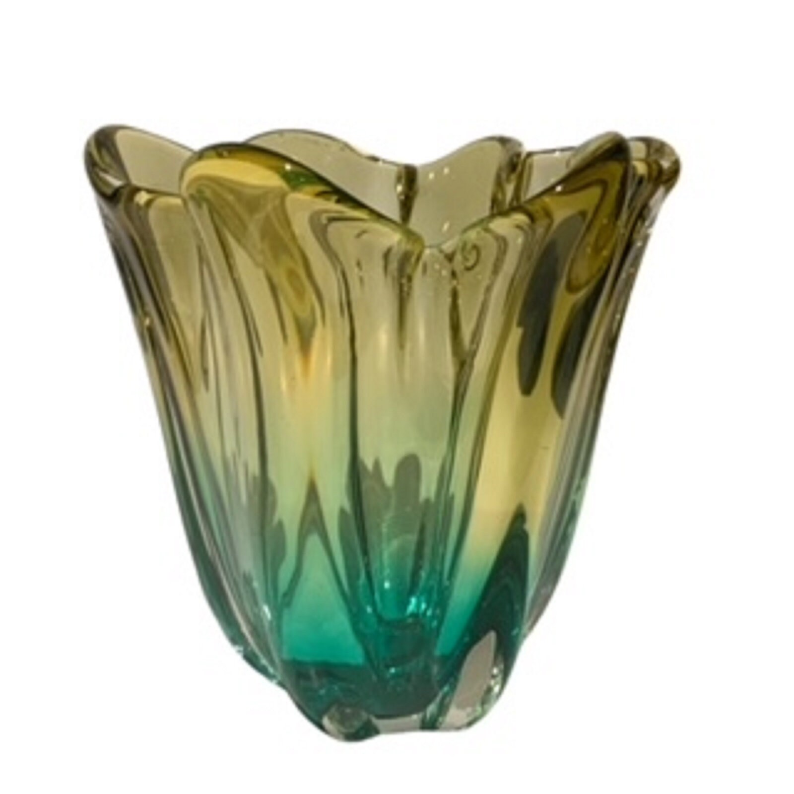 Vintage Japanese Sanyu Sommerso Yellow and Green Glass Vase - Etsy
