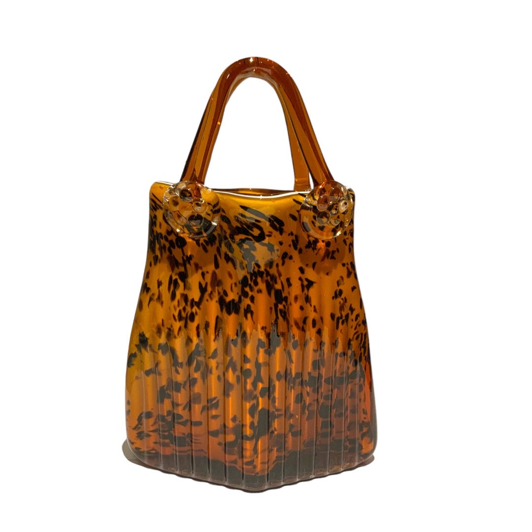 Vintage Heavy Art Glass Leopard Print Purse Vase 11.5 - Etsy