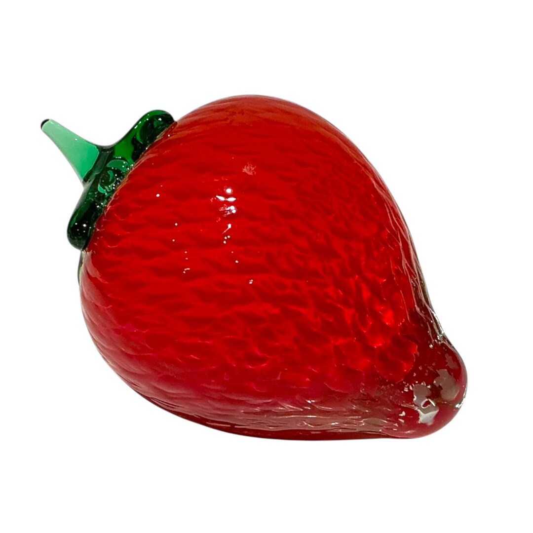 Vintage Art Glass Hand Blown Red Strawberry Paperweight With Green Stem ...