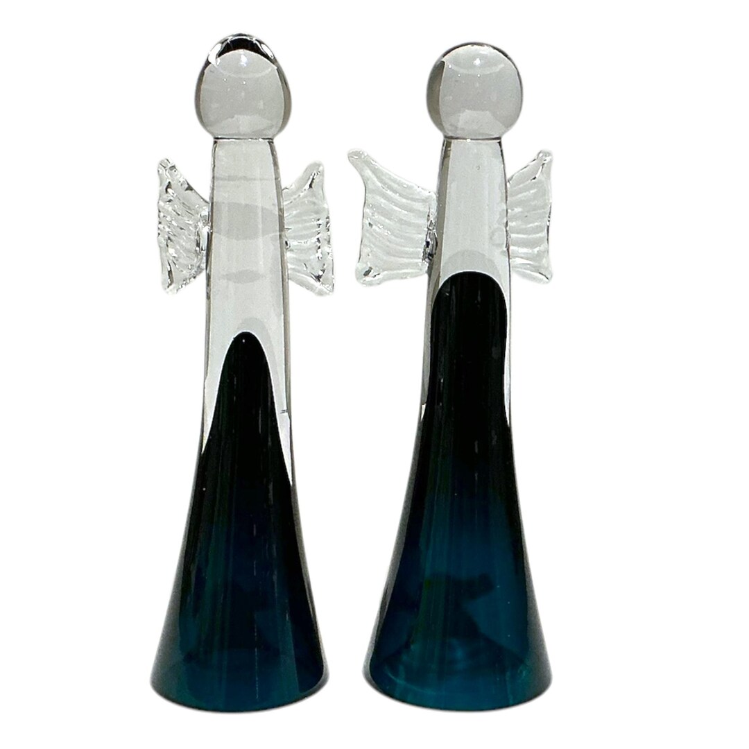 Set of 2 Vintage 10 Inch Tall Art Glass Angels With Dark Teal Glass ...