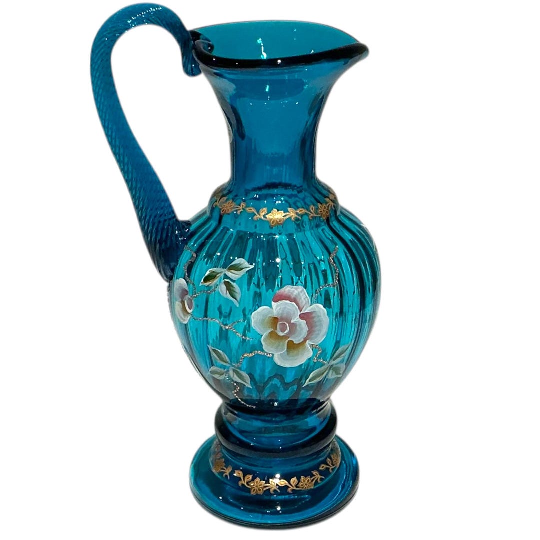 Vintage Fenton New Century Collection Blue Hand Painted Dane Fredrick ...