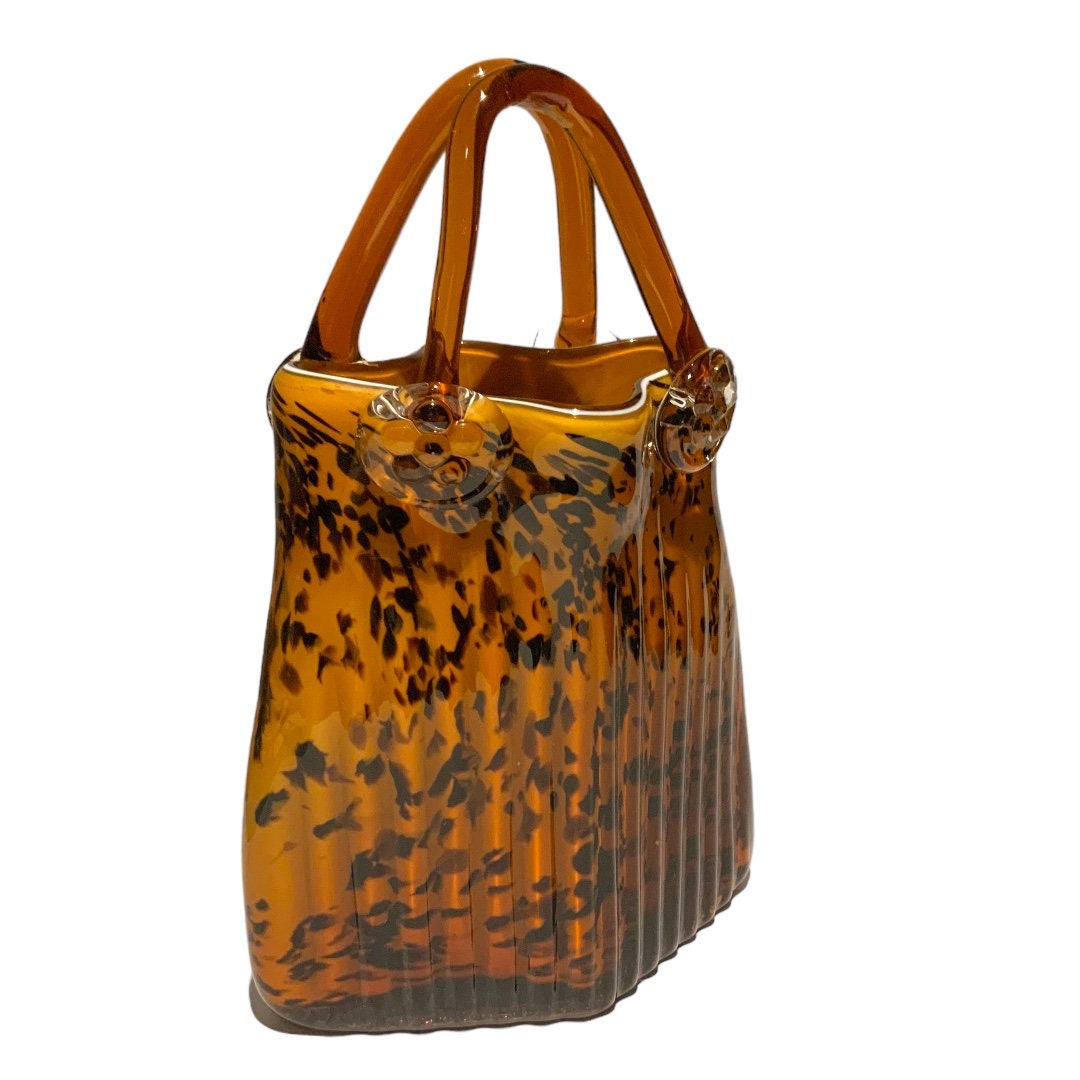 Vintage Heavy Art Glass Leopard Print Purse Vase 11.5 - Etsy