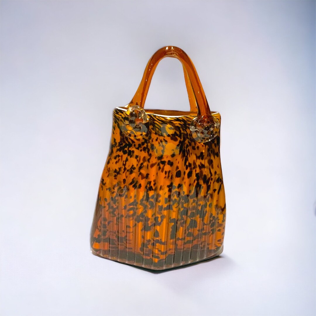Vintage Heavy Art Glass Leopard Print Purse Vase 11.5 - Etsy