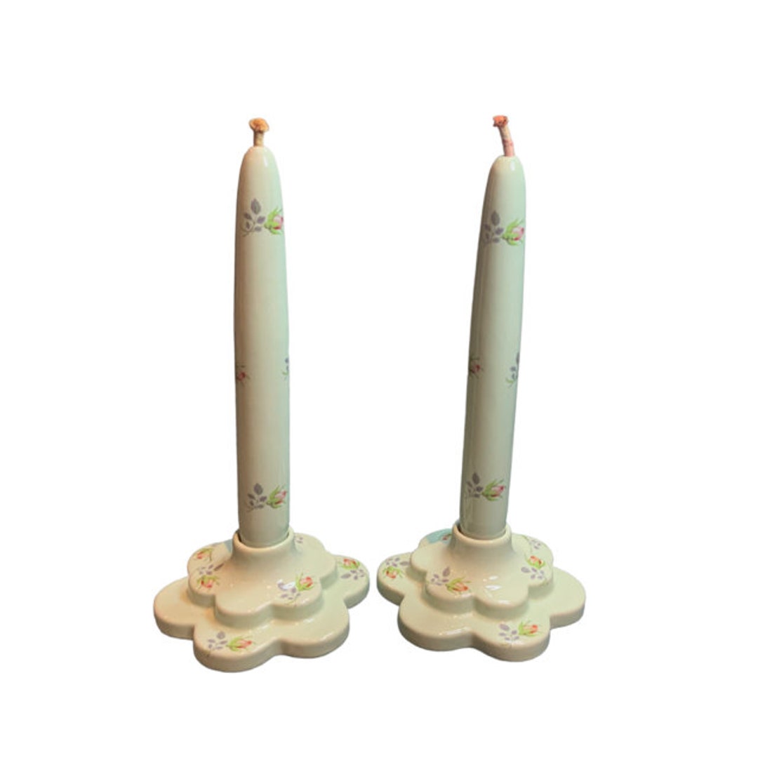 Vintage Wade England Porcelain Everlasting Candles Mint Green Red Roses ...