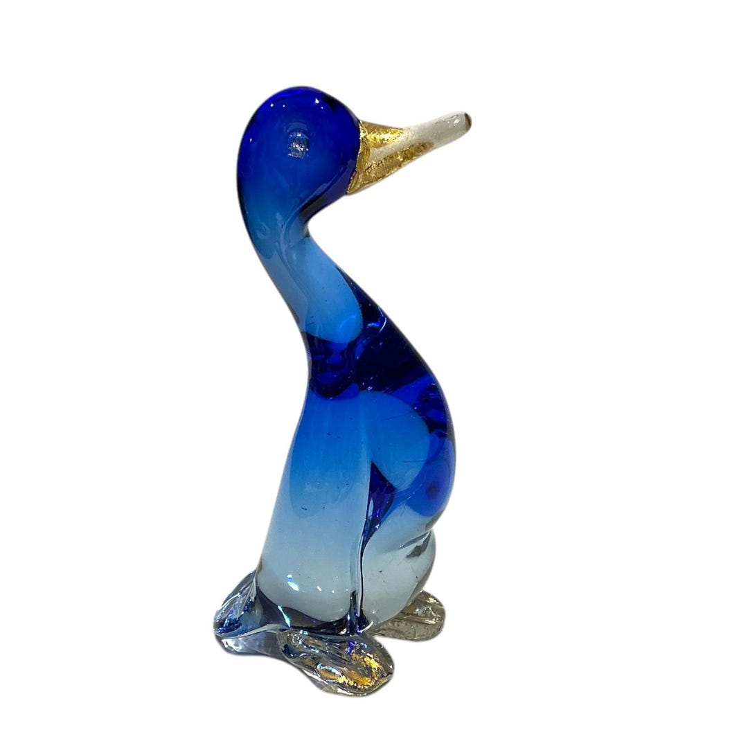Vintage Murano Blue Glass Duck Figurine With Gold Leaf in Beak and Feet ...