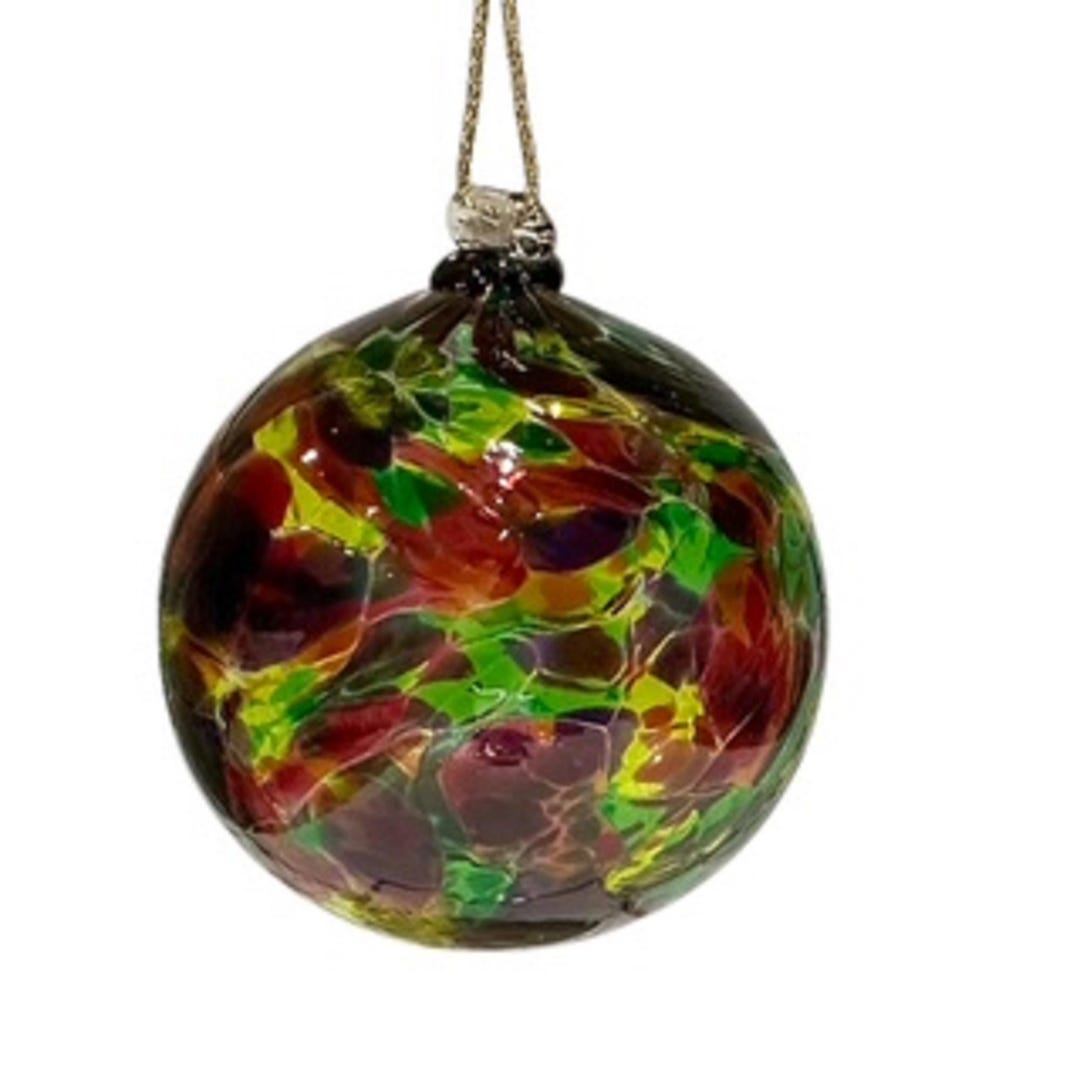 Vintage Kitras Art Glass Calico Ball in Red Green Purple Yellow 4.5 ...