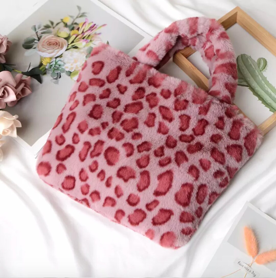 Pink Faux Fur Fuzzy Cheetah Print Tote Bag + Hand Bag 2 in 1 - Etsy