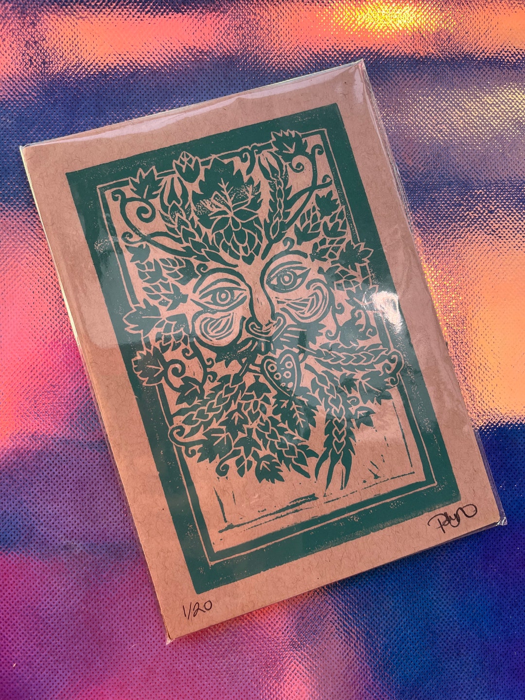 Green Man Lino Print Wall Art - Etsy