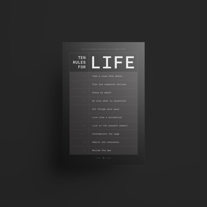 Ten 10 Rules for LIFE by Marcus Aurelius Poster DARK Printed Poster - Etsy