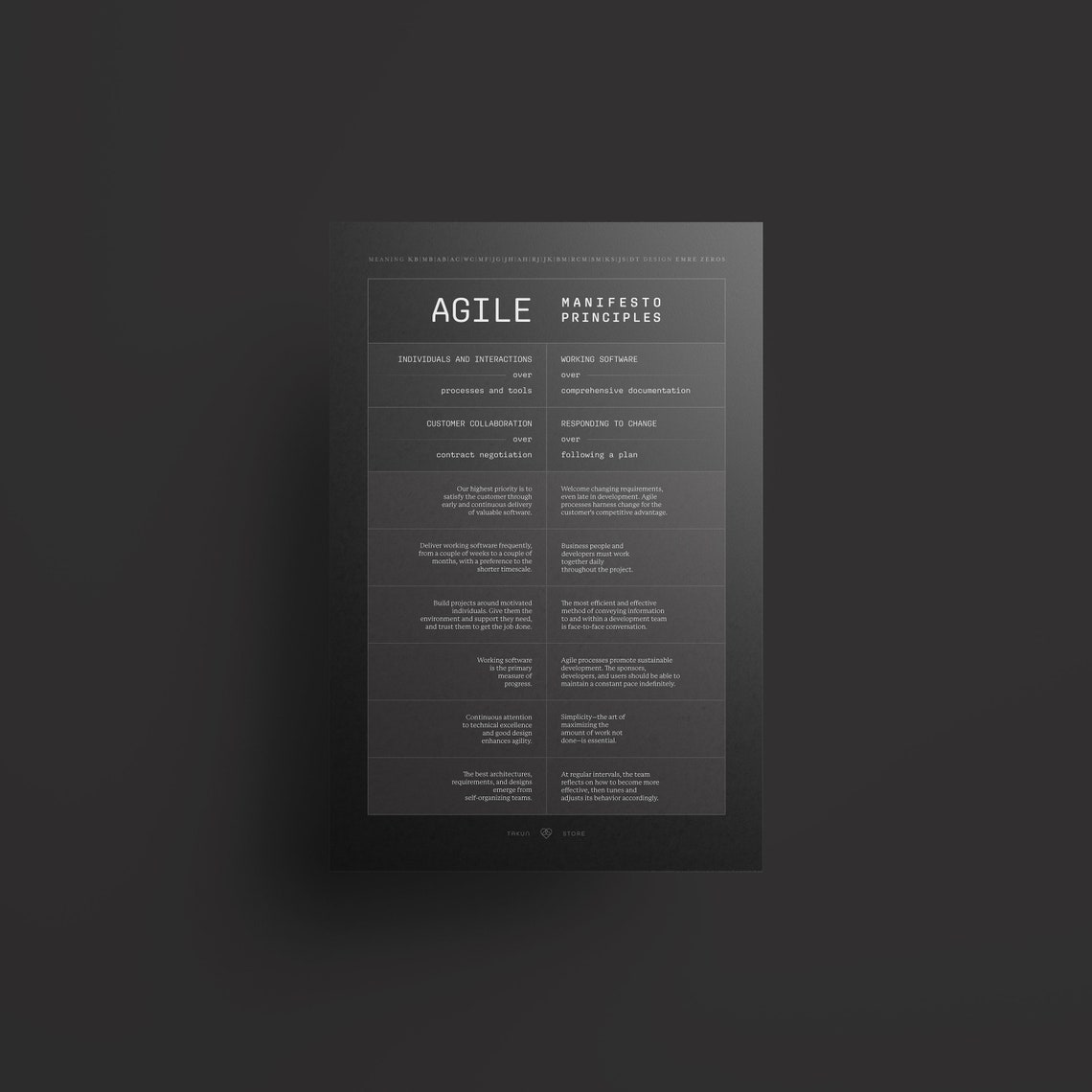 AGILE Manifesto & Principles Twelve Agile Values Scrum Master DARK ...