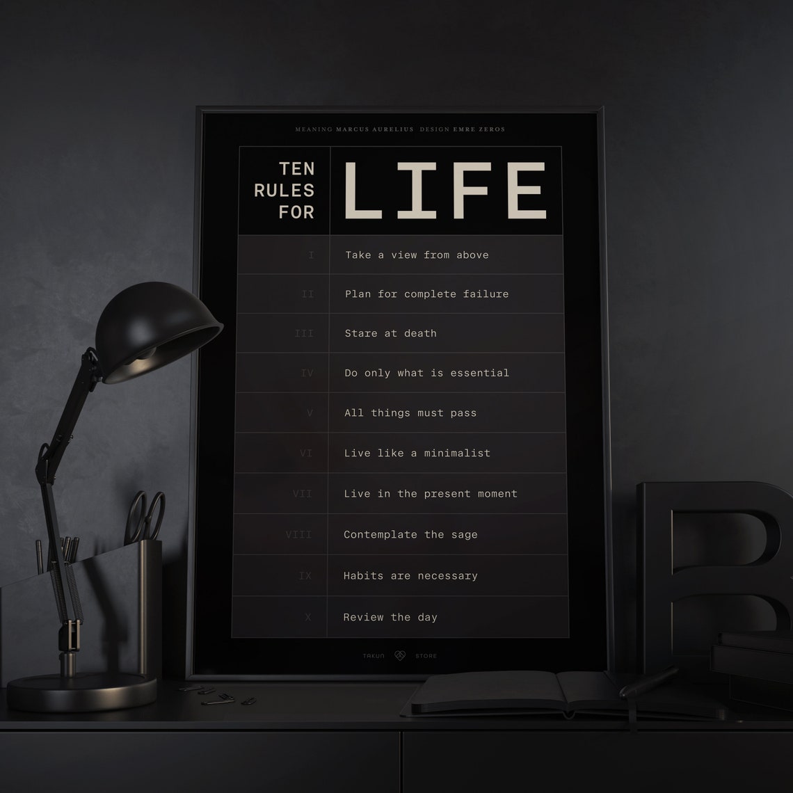 Ten 10 Rules for LIFE by Marcus Aurelius Poster DARK - Etsy