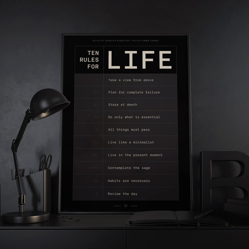 Ten 10 Rules for LIFE by Marcus Aurelius Poster DARK Printed Poster - Etsy
