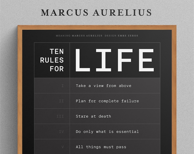 Ten (10) Rules for LIFE by Marcus Aurelius | Poster | DARK | Printed ...