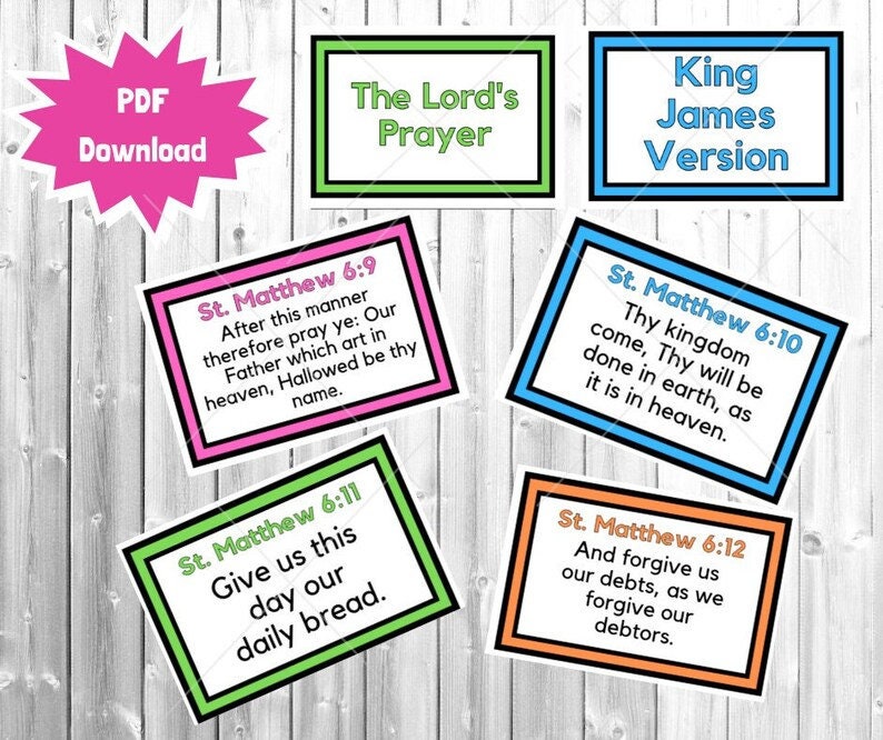 Lord's Prayer Flashcards | KJV Lord's Prayer Printables | Lord's Prayer ...
