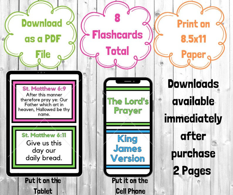 Lord's Prayer Flashcards | KJV Lord's Prayer Printables | Lord's Prayer ...