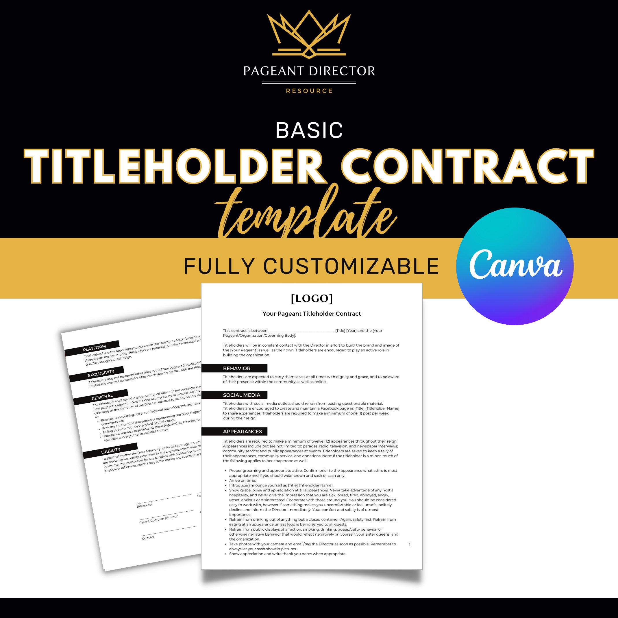 Basic Titleholder Contract Template - Pageant Director Resource ...