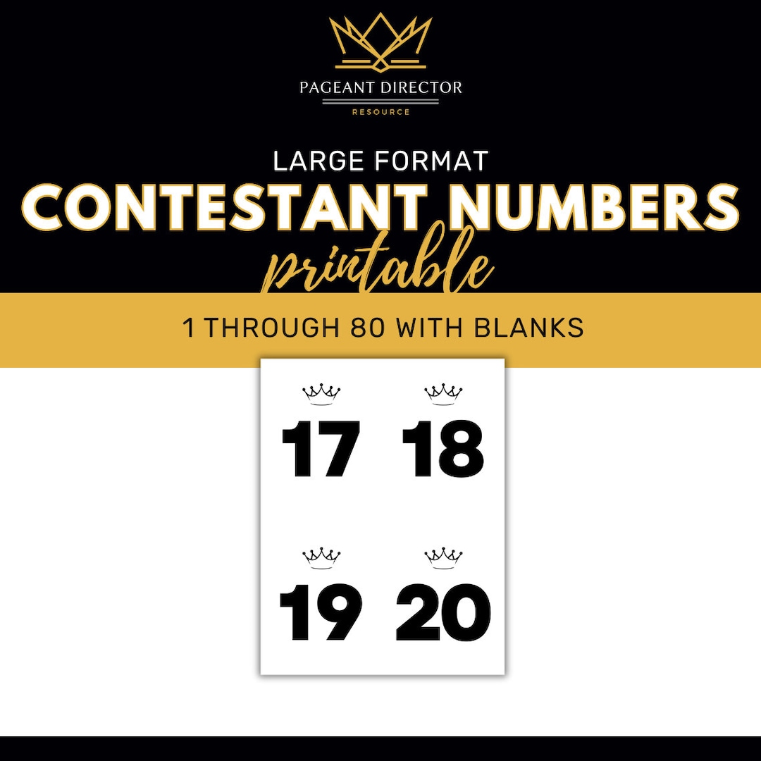 Pageant Contestant Numbers - Large Format - Pageant Director Resource ...