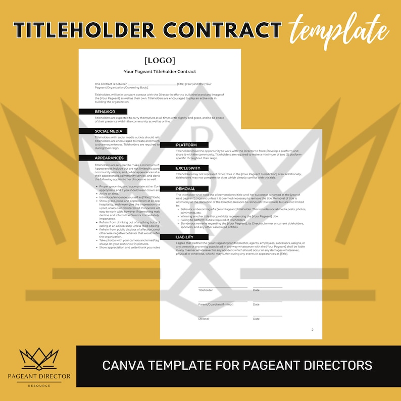 Basic Titleholder Contract Template - Pageant Director Resource ...