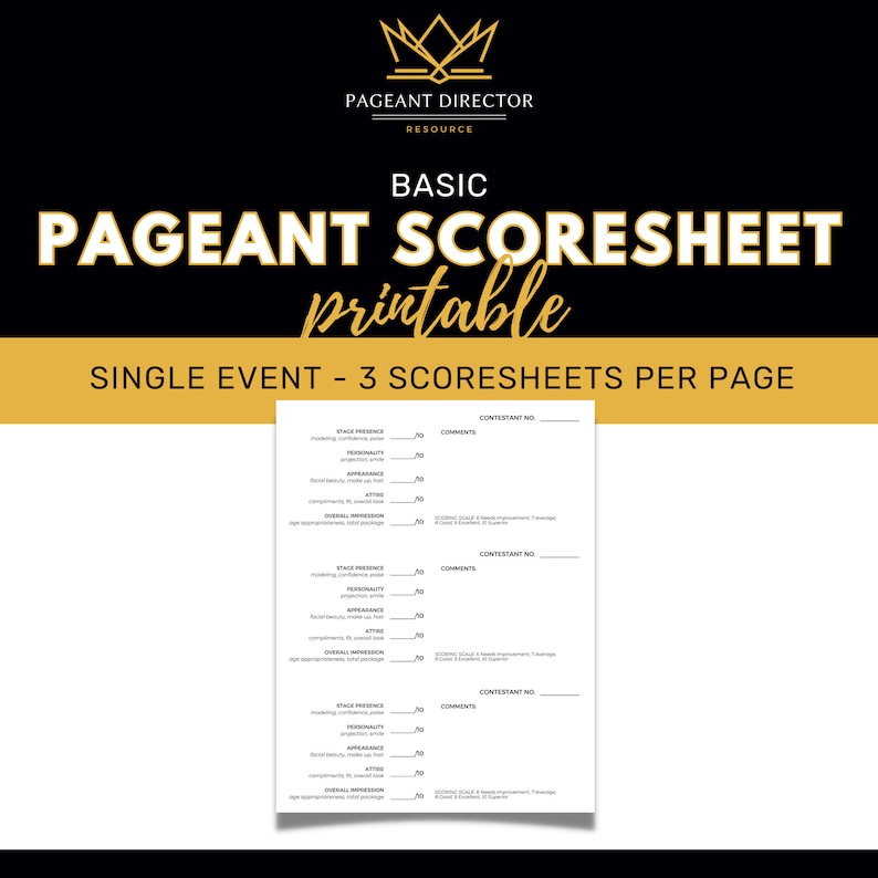 Basic Pageant Scoresheet - Pageant Director Resource - Digital Download ...