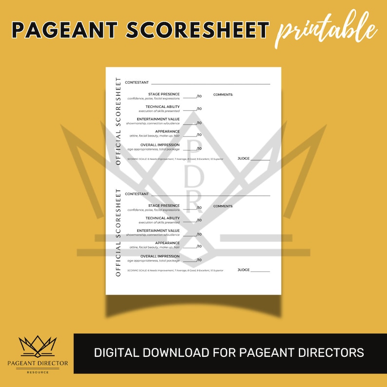 Basic Talent Scoresheet - Pageant Director Resource - Digital Download ...
