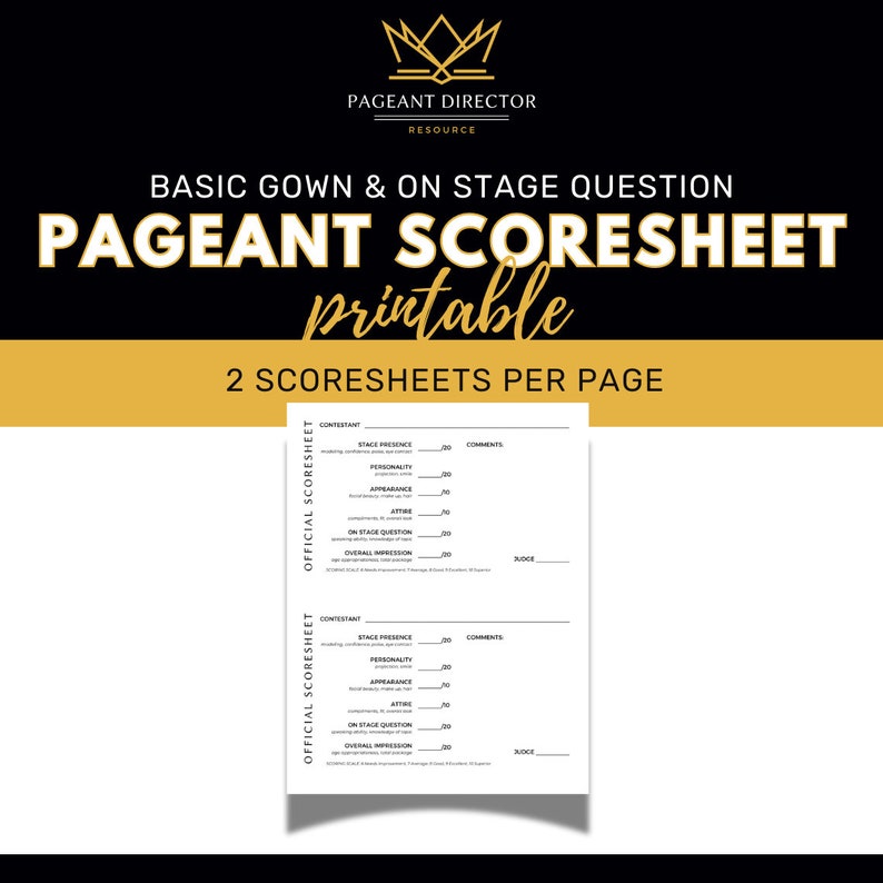 Basic Gown & on Stage Scoresheet Pageant Director Resource Digital ...