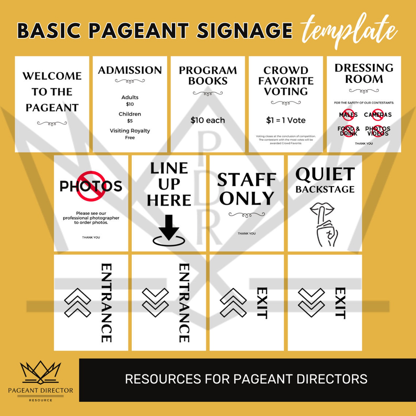 Pageant Signage Bundle - Admission - Dressing Room - Pageant Director ...