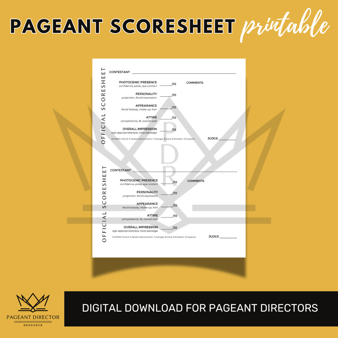Basic Interview Scoresheet - Pageant Director Resource - Digital ...