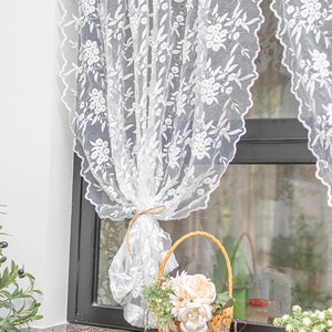 Small Lace Window Curtains, White Lace Door Curtains, Floral Window ...