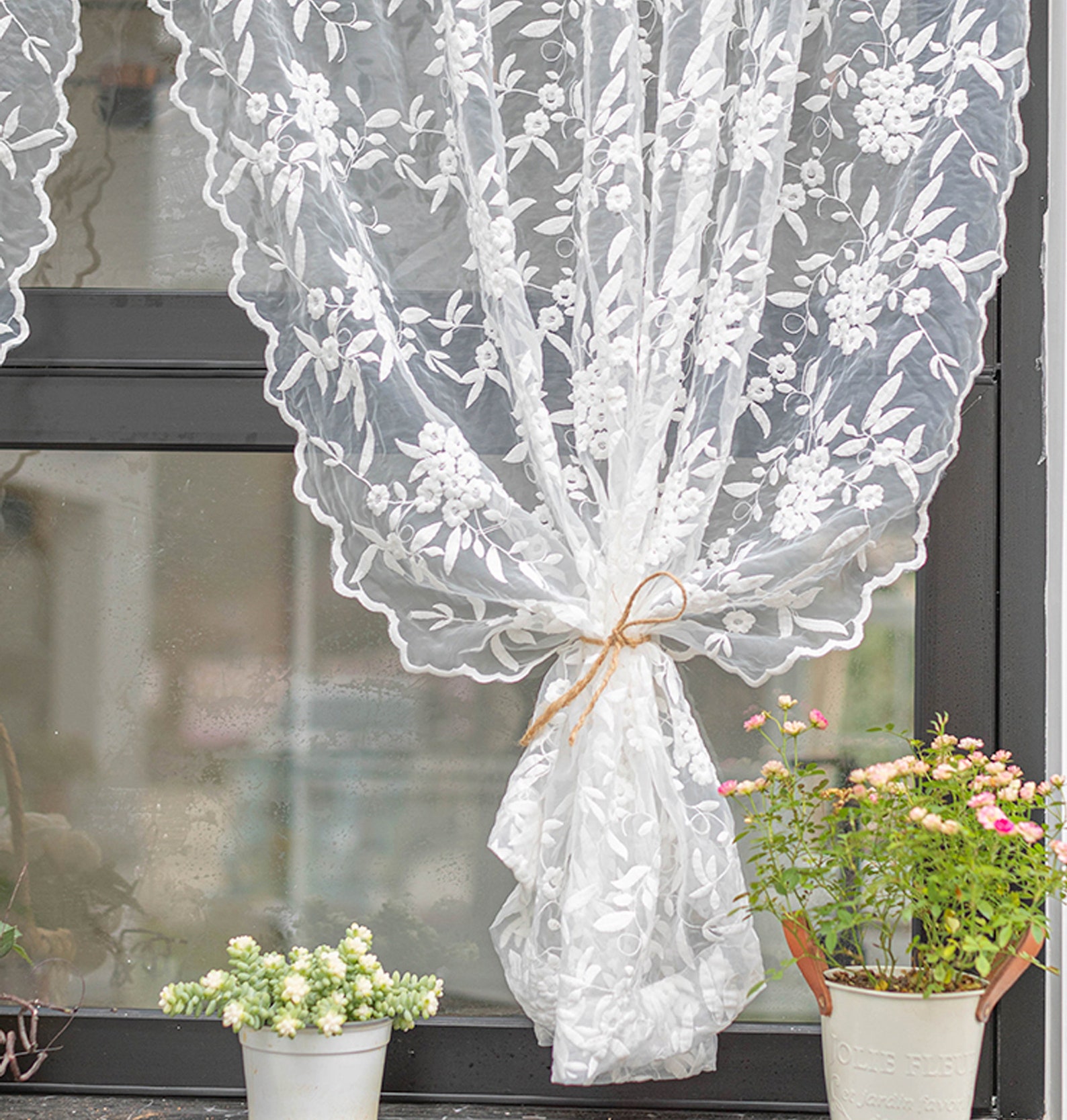 Small Lace Window Curtains, White Lace Door Curtains, Floral Window ...