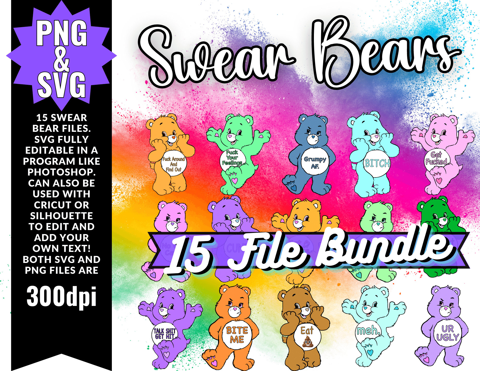 Swear Bear Bundle PNG SVG Customizable - Etsy