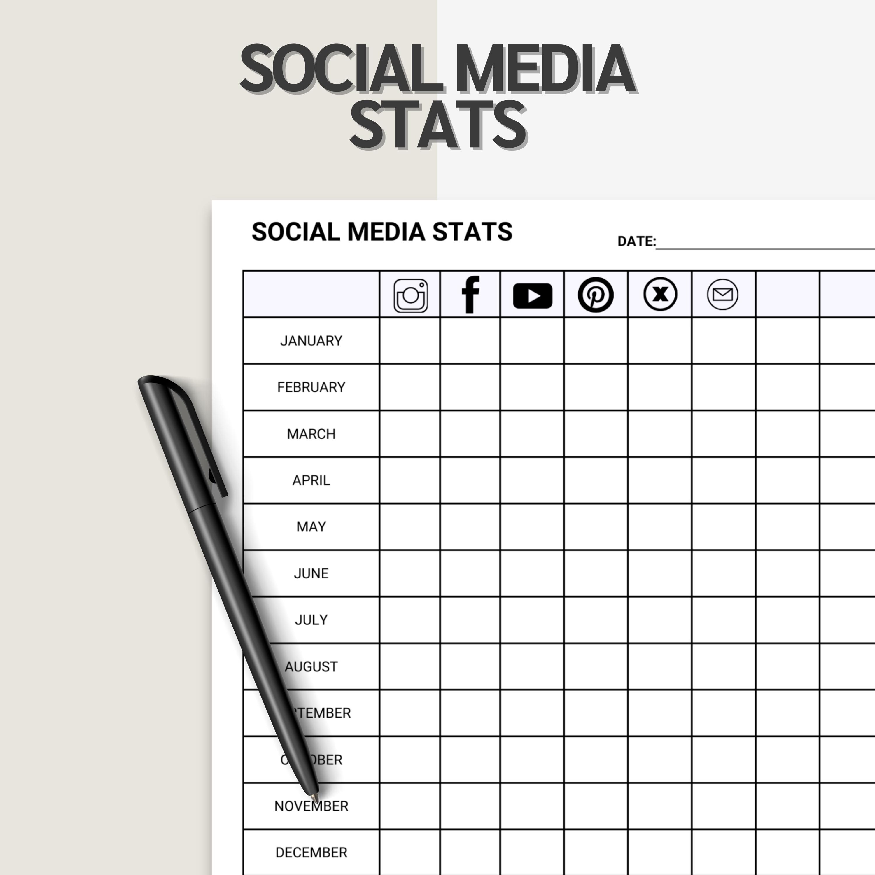 Social Media Stats Tracker Printable, Analytics & Engagement Log ...