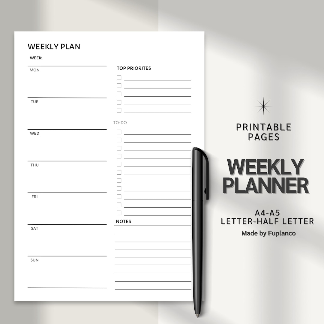 Weekly Planner Printable | Top Priorities & To-do List | A4, A5, Letter ...