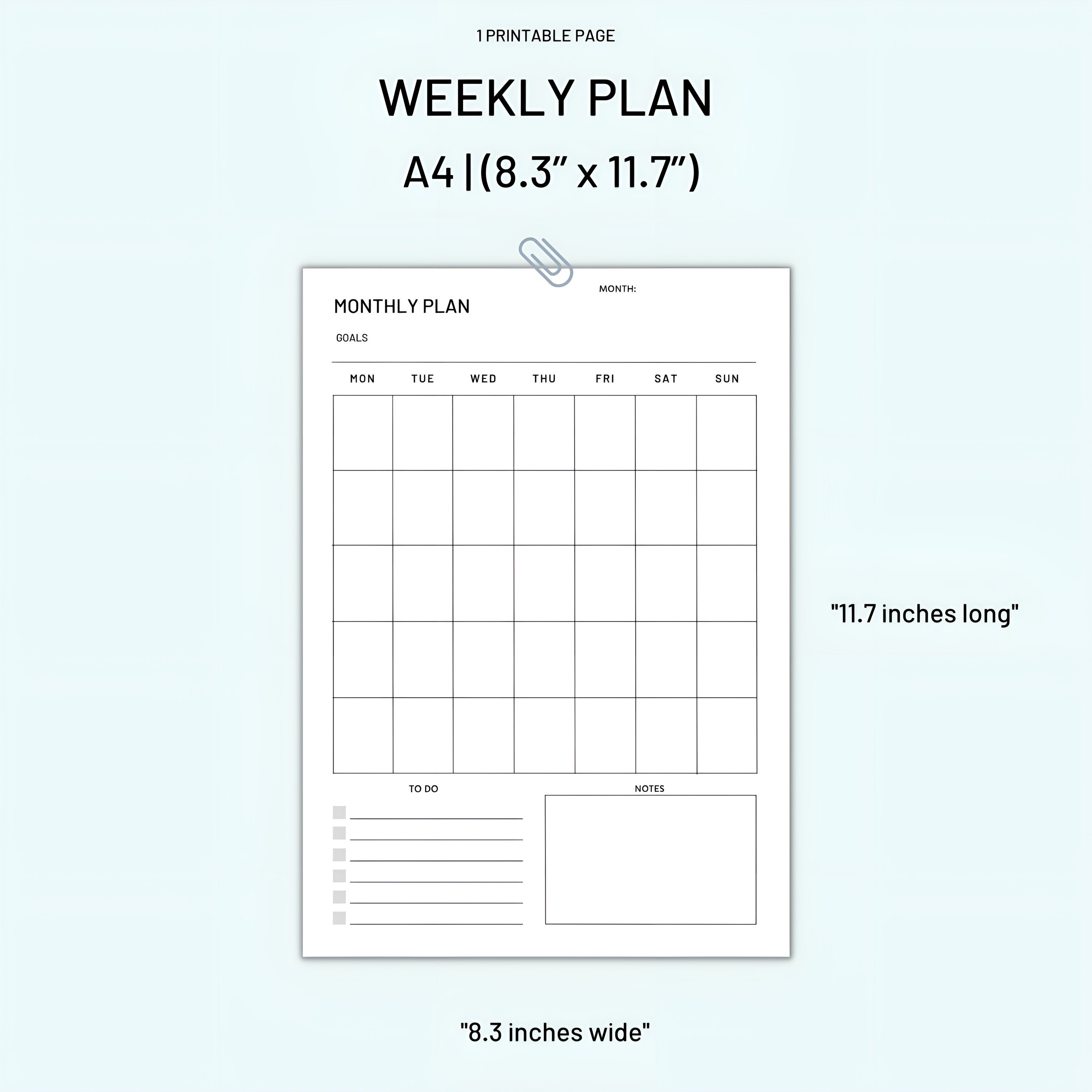Monthly Goal Planner Printable, Fillable Monthly Planner, Productivity ...