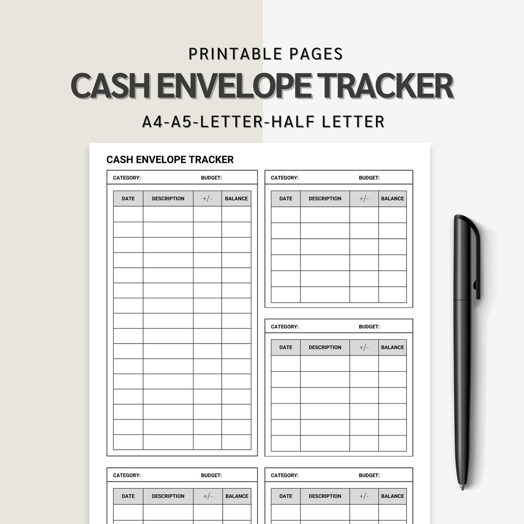 Cash Envelope Tracker Printable, Cash Envelopes, Cash Budget Tracker ...